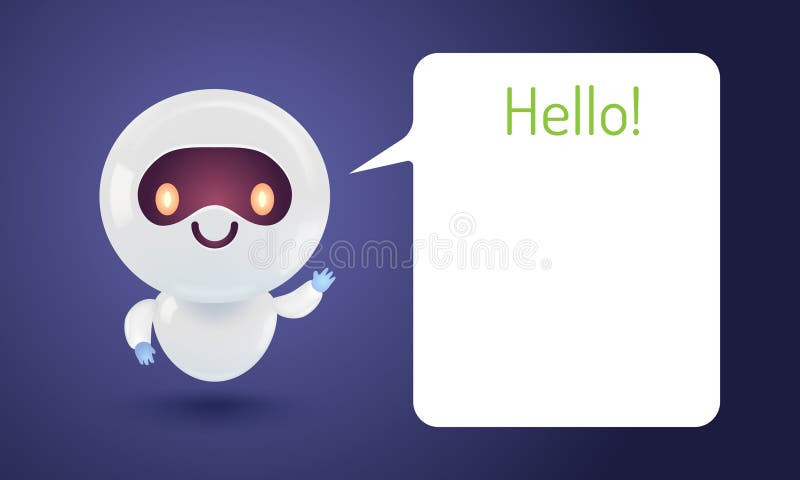 Vector Illustration of a Cute Robot with a Speech Bubble. Vector Icon ...