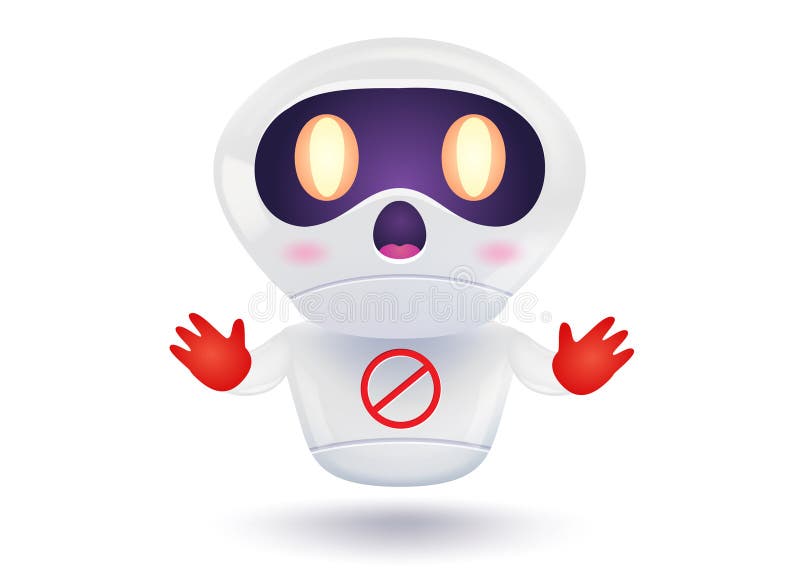 Vector Illustration of a Cute Robot and Stop Sign. Vector Icon of Chat ...