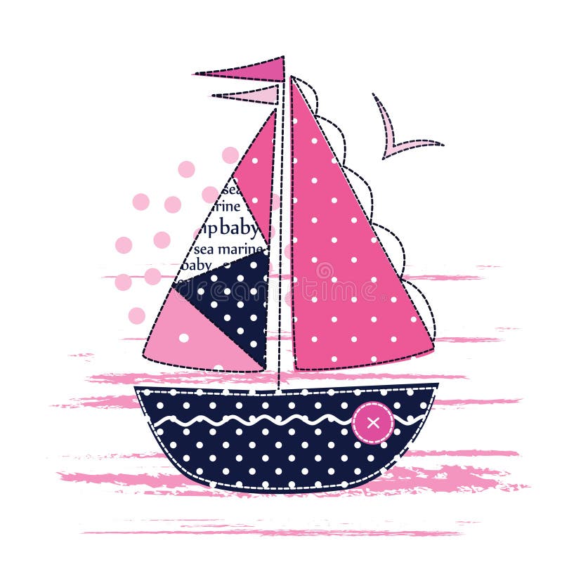 Vector Illustration with Cute Sailing Ship Stock Vector - Illustration ...