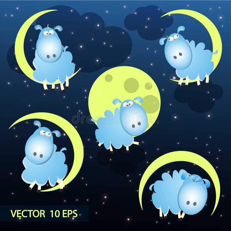 Vector Illustration of Cute Sheep on Moon Stock Illustration ...