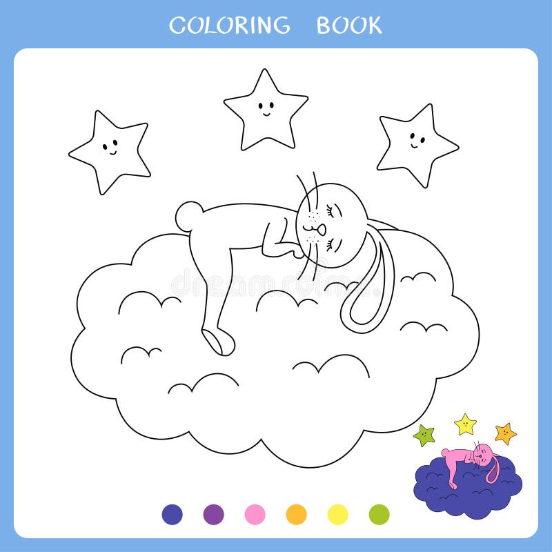 Vector Illustration of Cute Sleeping Rabbit for Coloring Book Stock ...