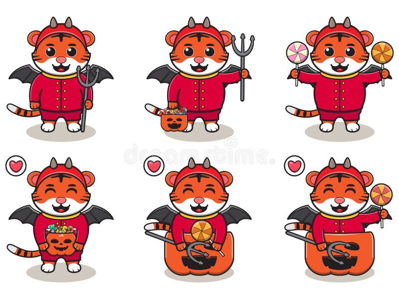 Vector Illustration of Cute Tiger with Devil Costume Stock Vector ...