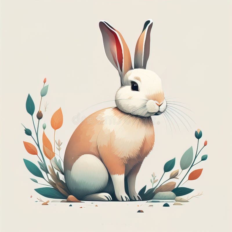 Vector Illustration of a Cute White Rabbit Sitting on a White ...