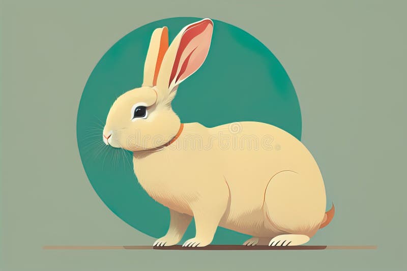 Vector Illustration of a Cute White Rabbit Sitting on a Gray Background ...
