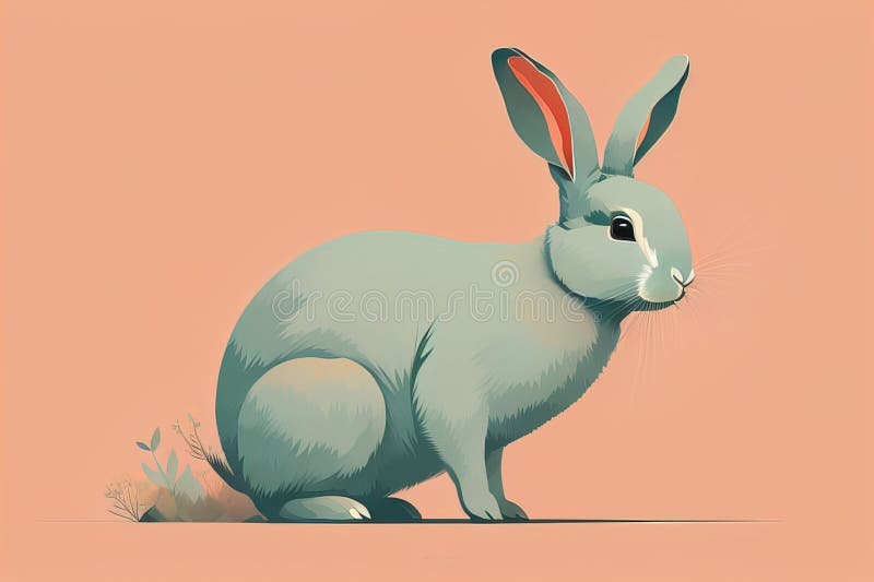 Vector Illustration of a Cute White Rabbit Sitting on a Solid Colour ...