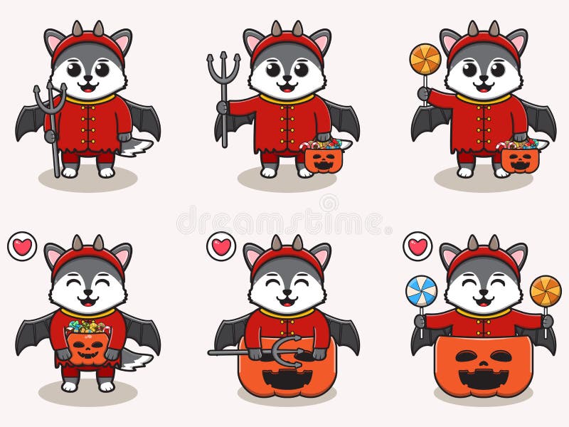 Vector Illustration of Cute Wolf with Devil Costume Stock Vector ...
