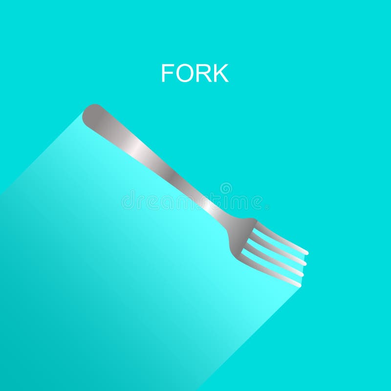 Realistic Grey Fork Icon with Long Shadow on Blue Background. Stock ...