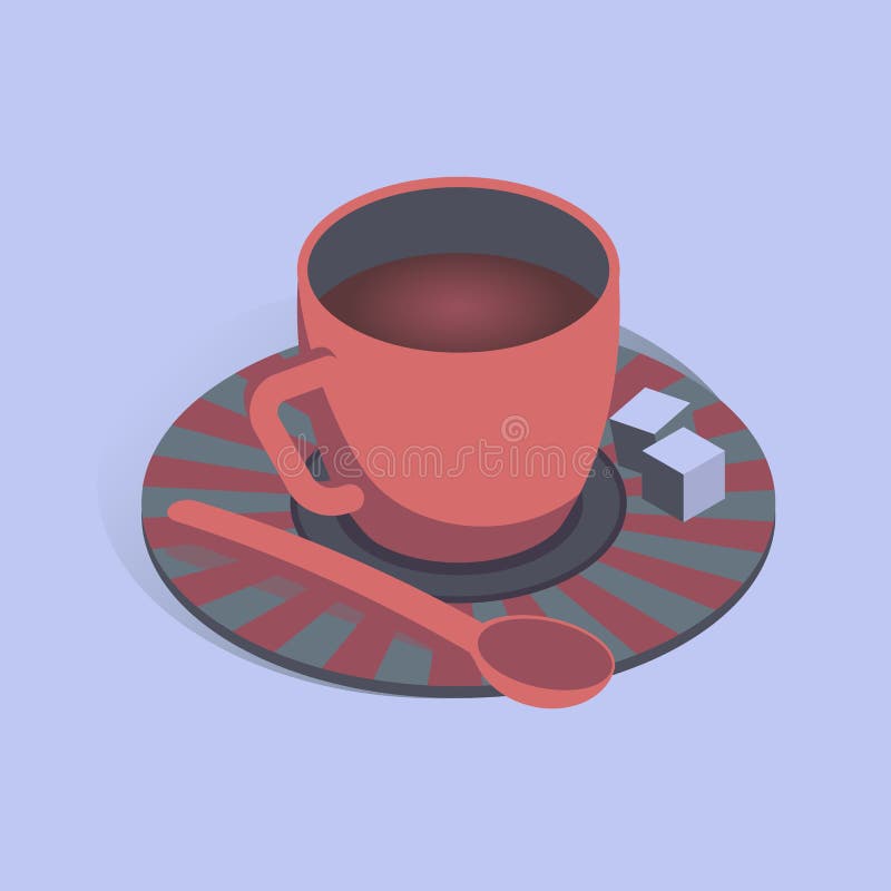 Vector Illustration with 3D Coffee Cup N Isometric Flat Style Stock ...