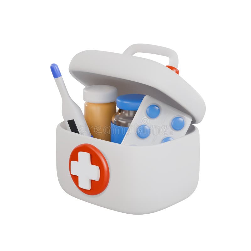 Vector Illustration a 3d First Aid Kit with a Thermometer and Medicines ...