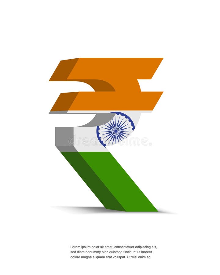 Vector Illustration of 3d Indian Rupee Symbol with Flag Embedded Stock ...