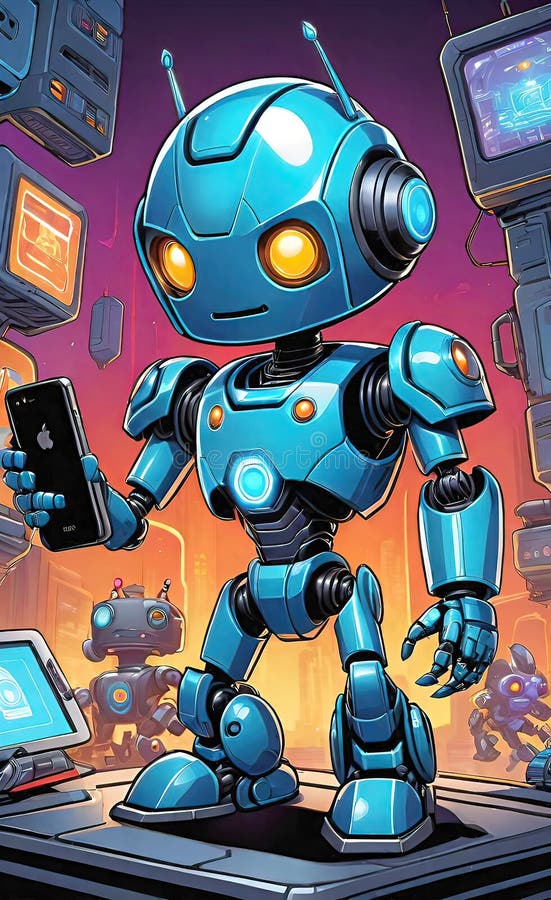 Vector Illustration, 3D Robot Character Interacting with Advanced ...