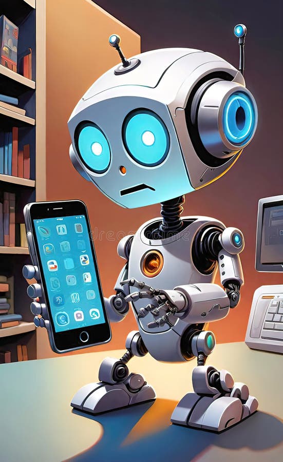 Vector Illustration, 3D Robot Character Interacting with Advanced ...