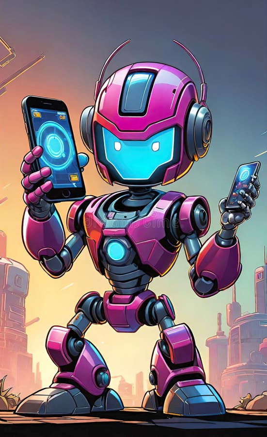 Vector Illustration, 3D Robot Character Interacting with Advanced ...