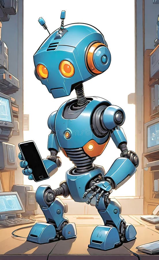 Vector Illustration, 3D Robot Character Interacting with Advanced ...