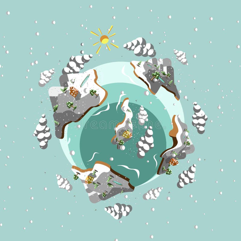 Vector Illustration of 3d Winter Theme Earth Stock Vector ...
