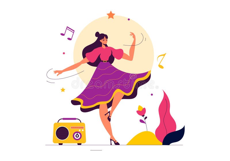 Vector Illustration of a Dancer Performing To Music in a Flat Style ...