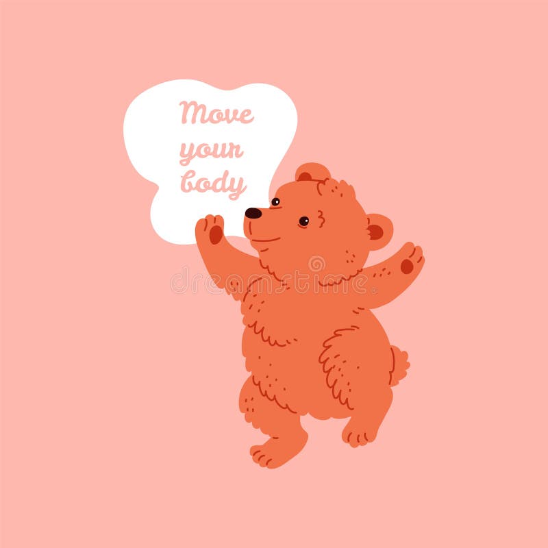 Vector Illustration of Dancing Orange Bear with Speech Bubble with Text ...