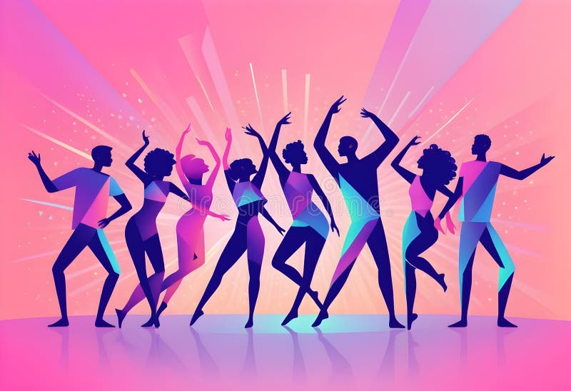 A Vector Illustration of Dancing People Silhouettes with Colorful ...