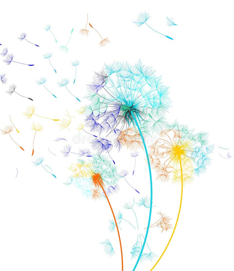 Rainbow Dandelion with Butterfly. Vector Illustration. Stock Vector ...