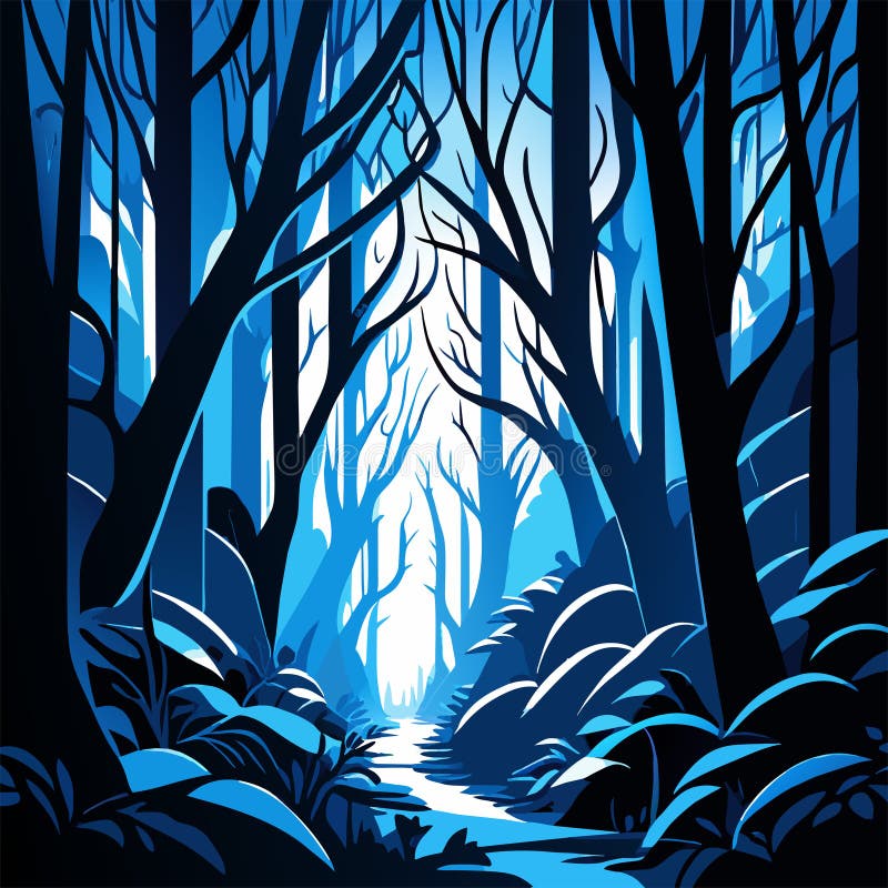 Vector Illustration of a Dark Forest with a Path through the Trees. AI ...