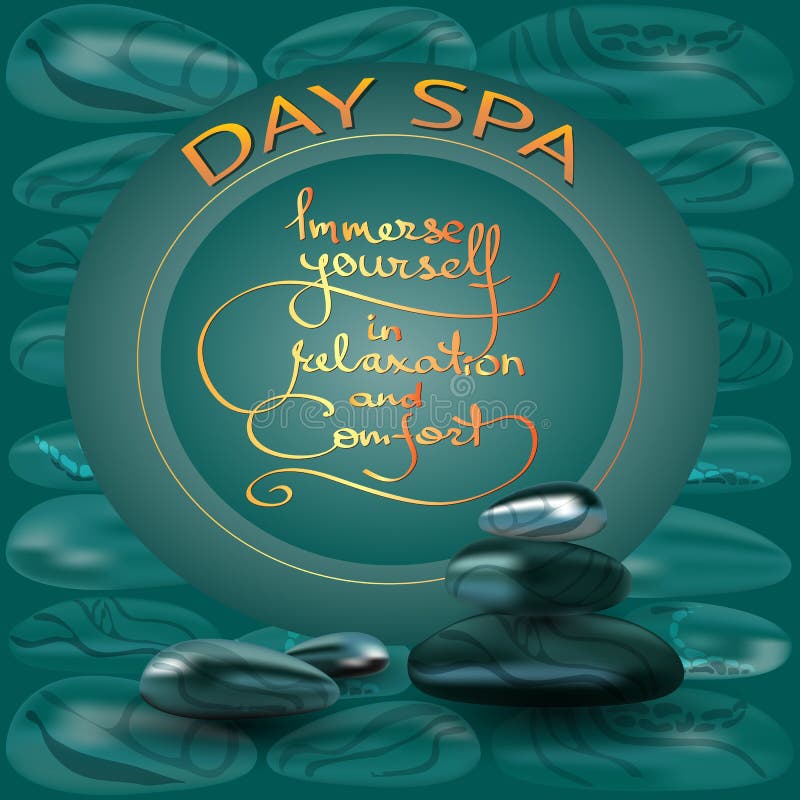 Vector Illustration with Dark Stones and Handwritten Words Day Spa ...