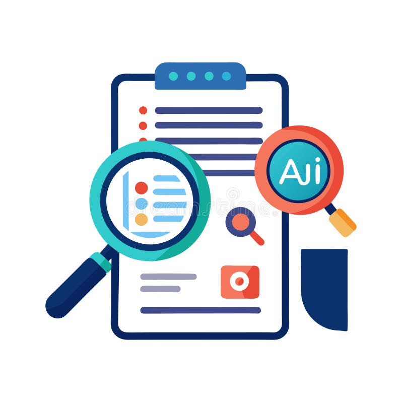 AI Data Analysis with Magnifying Glasses and Clipboard Icon ...