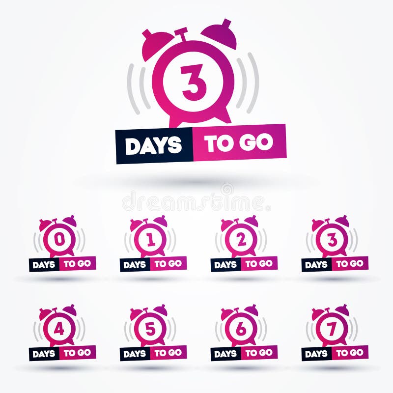 Vector Illustration Days To Go Flat Icon with Clock. Number 1 To 7 ...