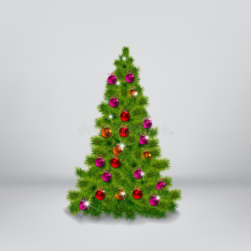 Vector Illustration of Decorated Christmas Tree Realistic Illustration ...