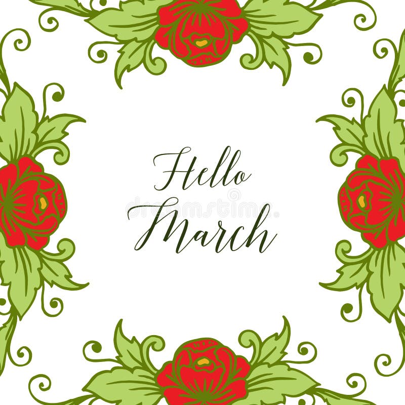 Vector Illustration Decoration Hello March with Beautiful Wreath Frame ...