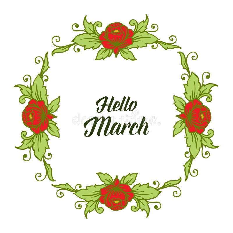 Vector Illustration Decoration Hello March with Beautiful Wreath Frame ...