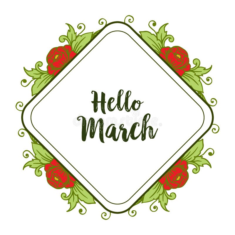 Vector Illustration Decoration Hello March with Beautiful Wreath Frame ...