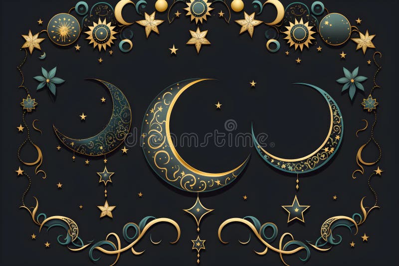 Vector Illustration of a Decorative Traditional Arabic Moon and Stars ...