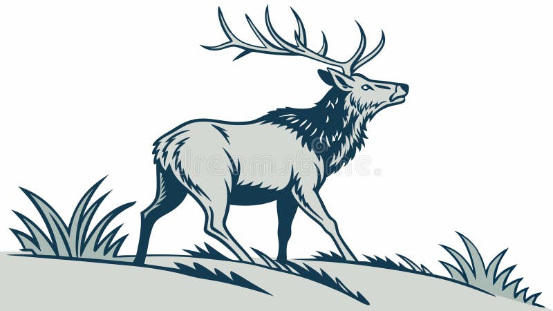 Majestic Deer or Elk in Field, Wildlife Vector Illustration Stock ...