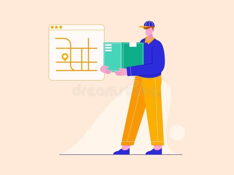 Vector Illustration of Delivery Man. Bring Parcel To Location Stock ...