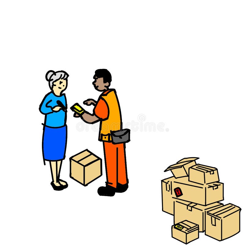 Vector Illustration of a Delivery Man Dropping a Package To a Customer ...