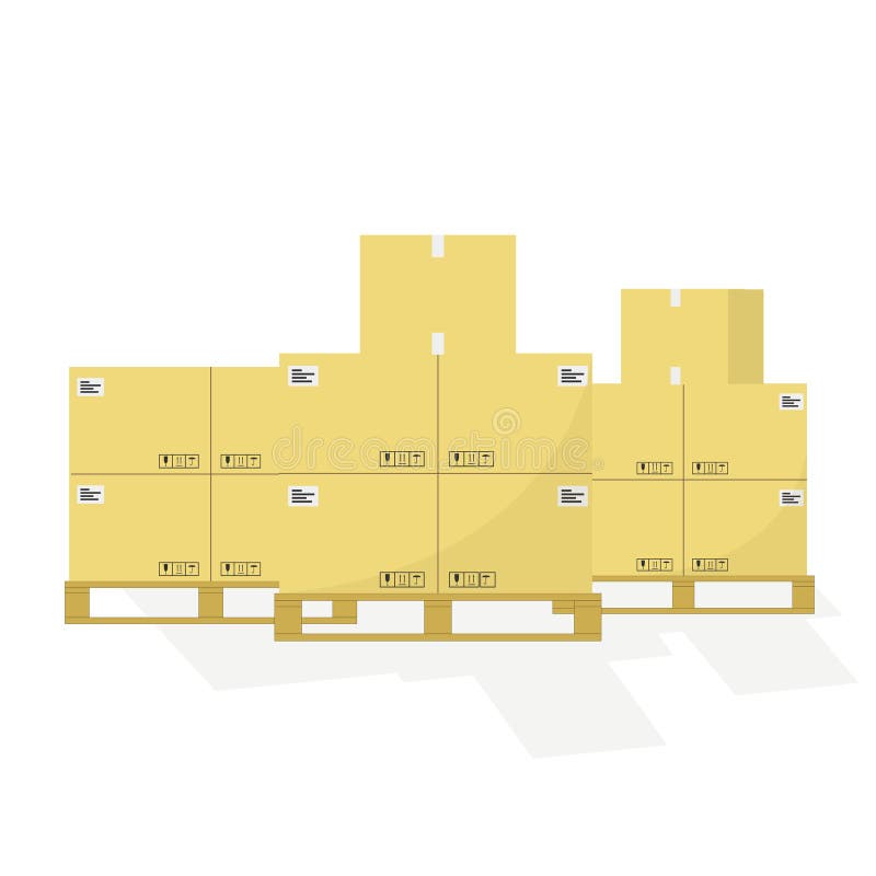 Vector Illustration Delivery Paper Boxes on Pallettes. Shipping. Flat ...