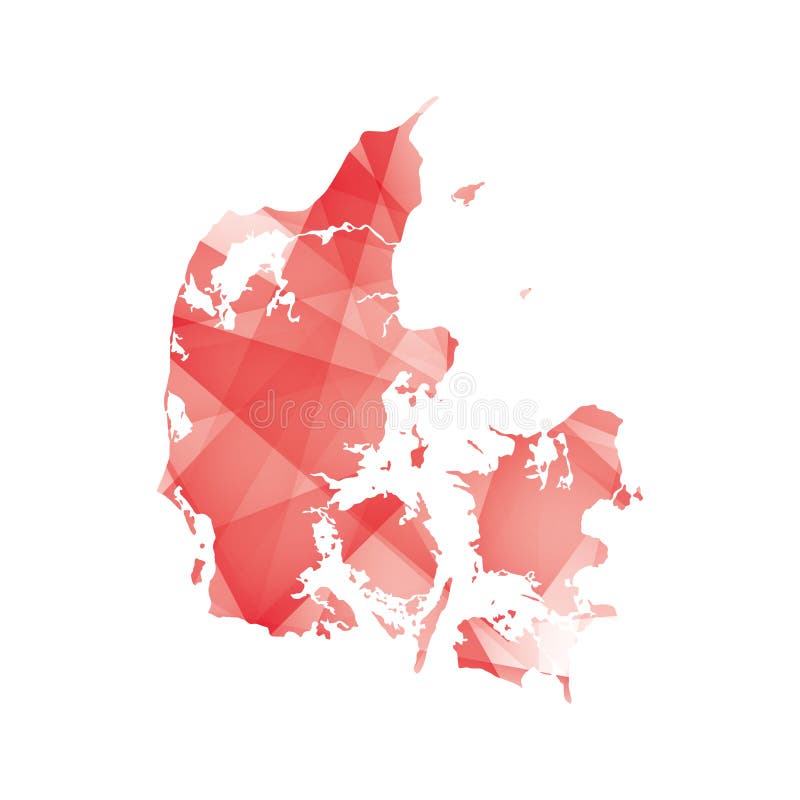 Vector Illustration of Denmark Map with Red Colored Geometric Shapes ...