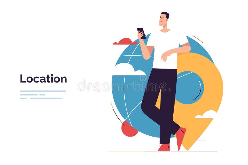 Vector Illustration Depicting a Man Leaning on a Location Sign Stock ...