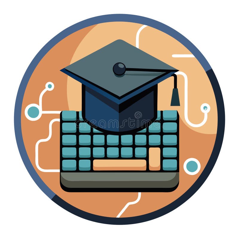 Online Education: Graduation Cap on Keyboard Symbolizes E-Learning and ...
