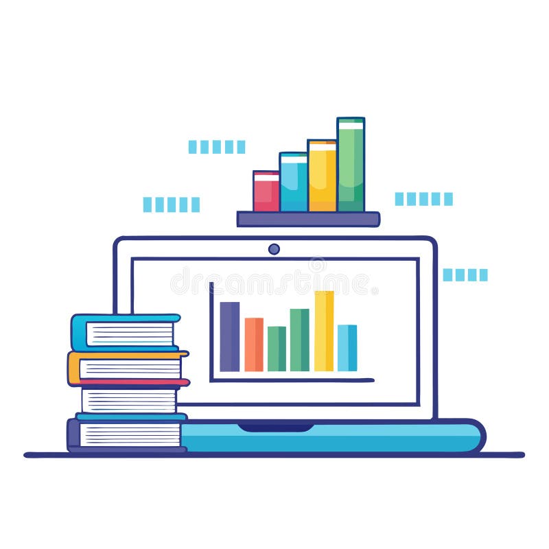 Online Learning and Education with Laptop, Books, and Growing Bar Graph ...