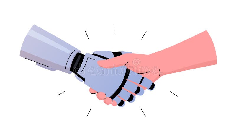 Vector Illustration Depicting a Robot Hand and a Human Hand. a Simple ...
