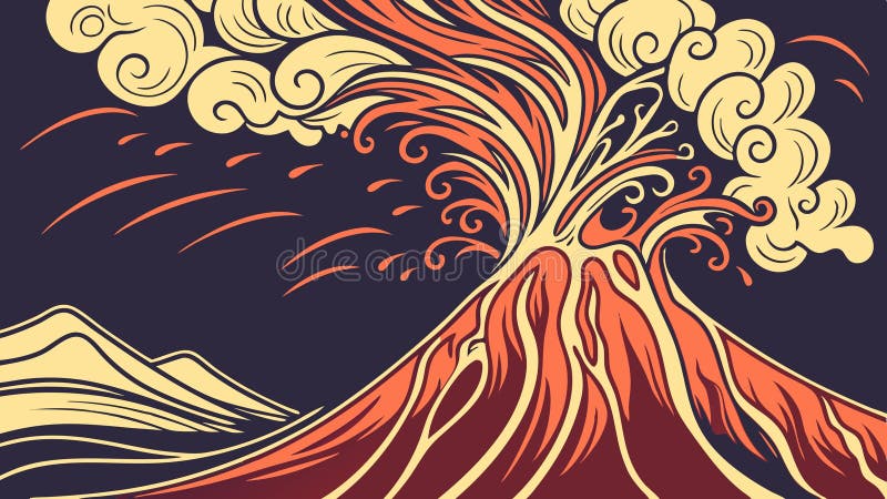 Stylized Volcano Eruption Vector Illustration, Vector Design Generative ...
