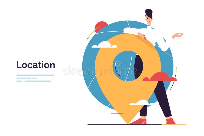 Vector Illustration Depicting a Woman Leaning on a Location Sign Stock ...