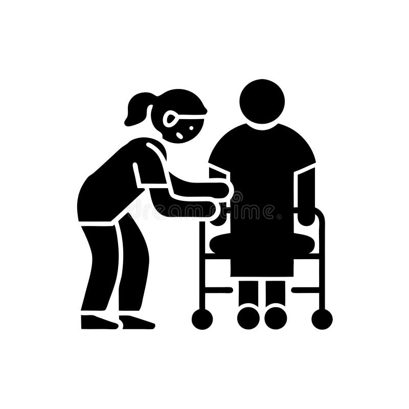 Caregiver Assisting Elderly Person with Walker Vector Illustration ...