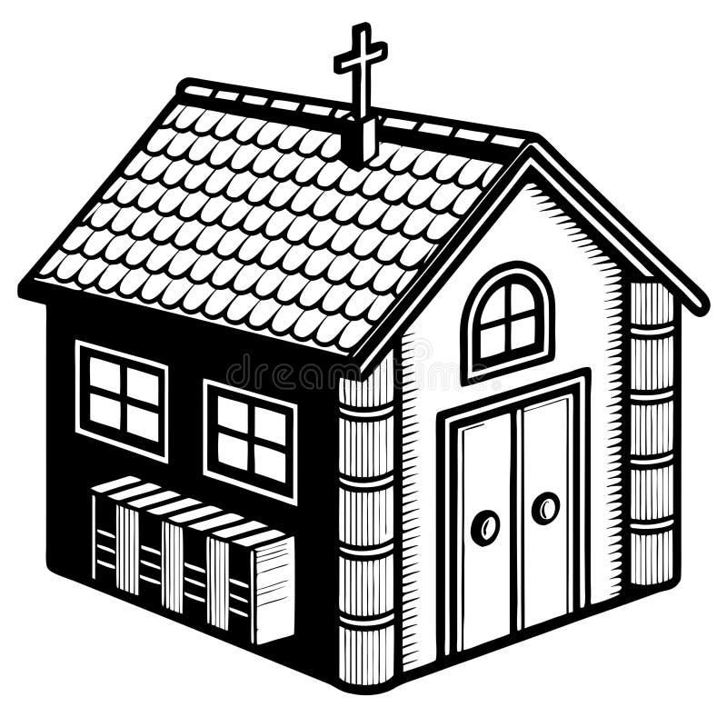 Charming Church Building Vector Illustration for Religious Art Projects ...
