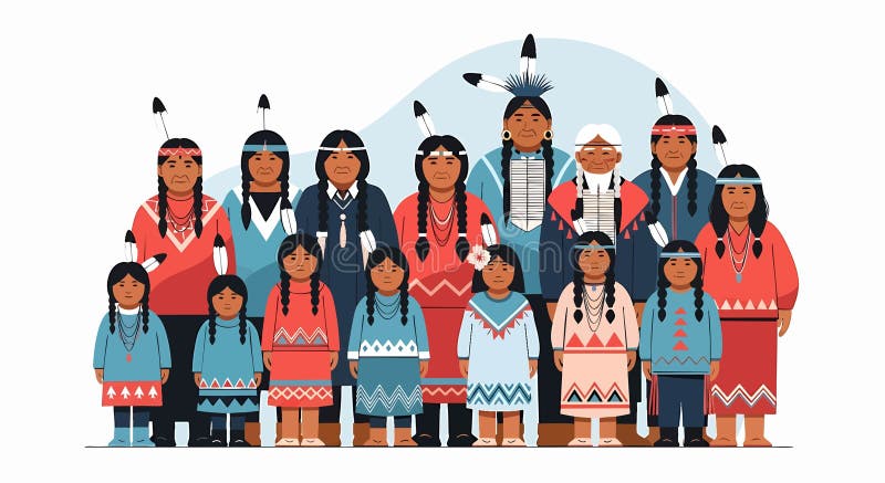 Native American Family Portrait Stock Illustration - Illustration of ...