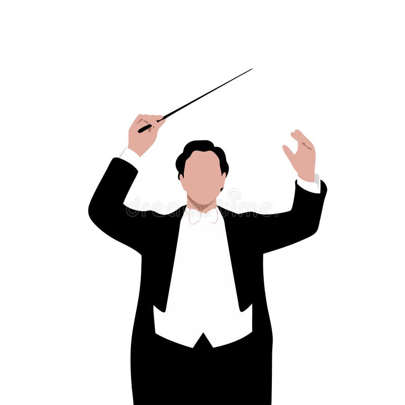 Vector Illustration Orchestra Conductor Leading Performance for Music ...
