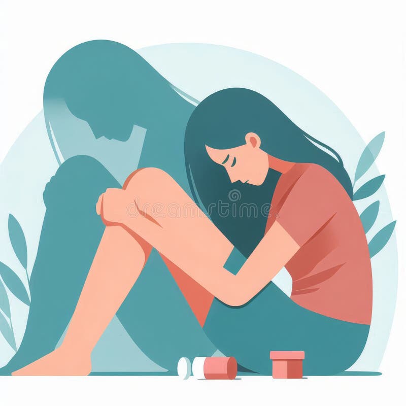 Silent Struggles: Female Depression and Burnout Stock Illustration ...