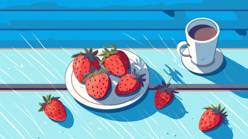 Strawberry on Table: a Modern 2d Illustration Stock Illustration ...