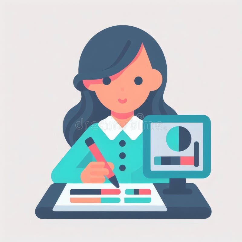 A Modern Woman in Data Analysis Stock Illustration - Illustration of ...